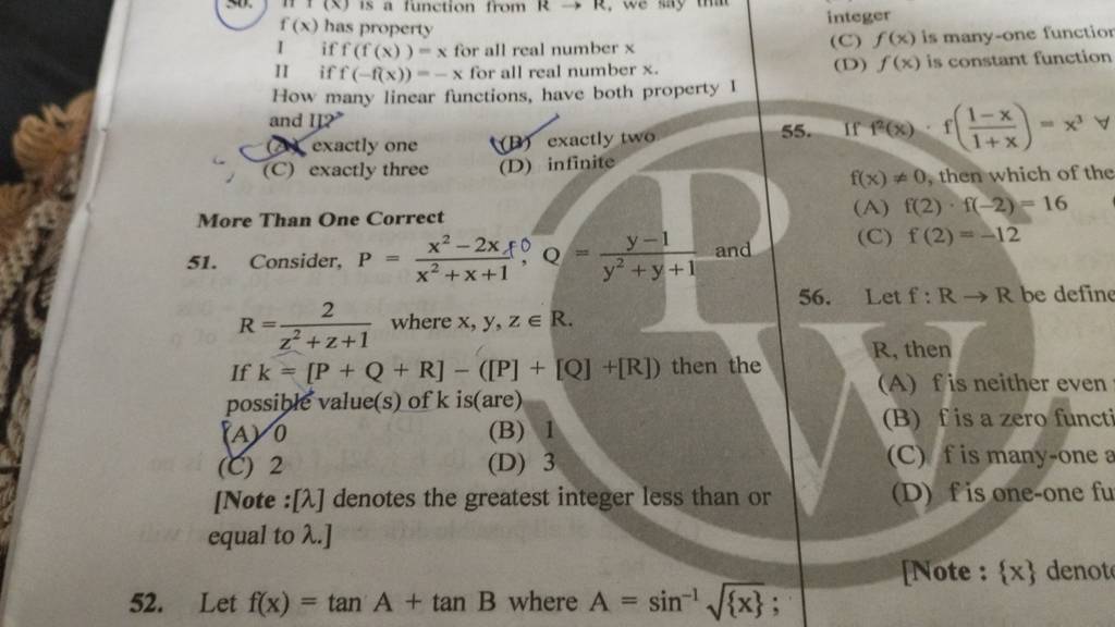 More Than One Correct 51. Consider, P=x2+x+1x2−2x+0 ,Q=y2+y+1y−1 and R=z..