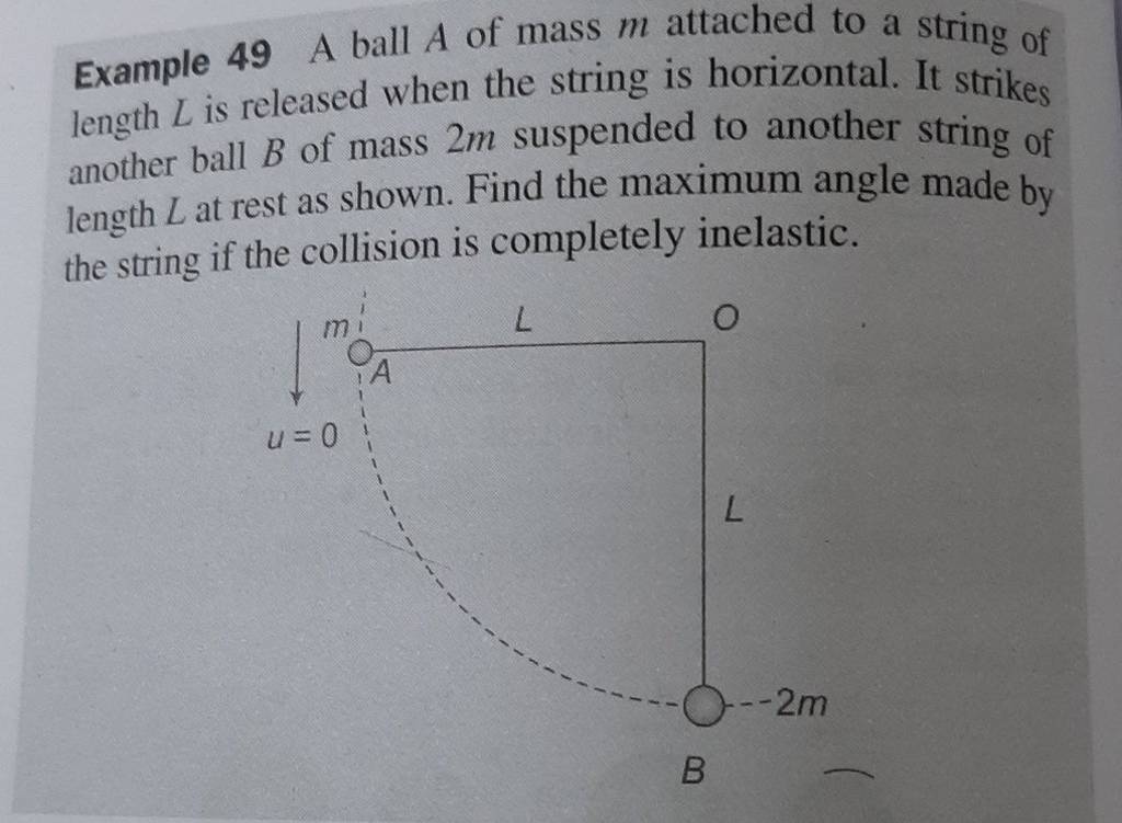 Example 49 A ball A of mass m attached to a string of length L is release..