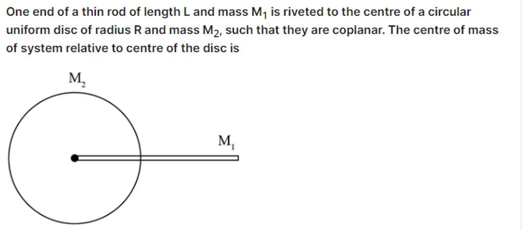 One end of a thin rod of length L and mass M1 is riveted to the centre o..
