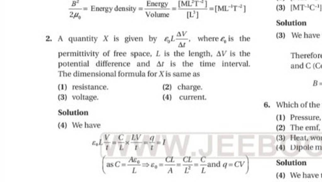 frac{B^{2}}{2 \mu_{0}}=\text { Energy density }=\frac{\text { Energy ..
