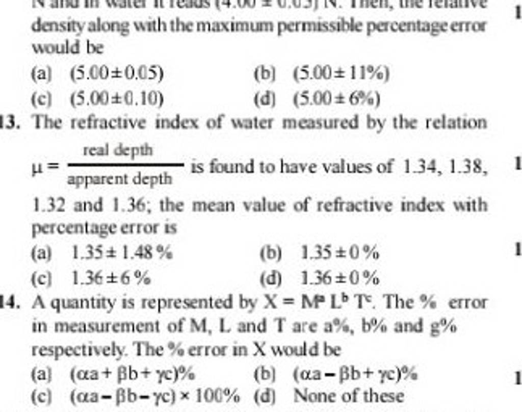 density along with the maximum permissible percentage error would be..