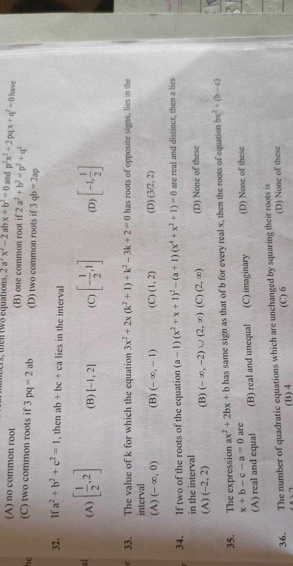 If a2+b2+c2=1, then ab+bc+ca lies in the interval | Filo