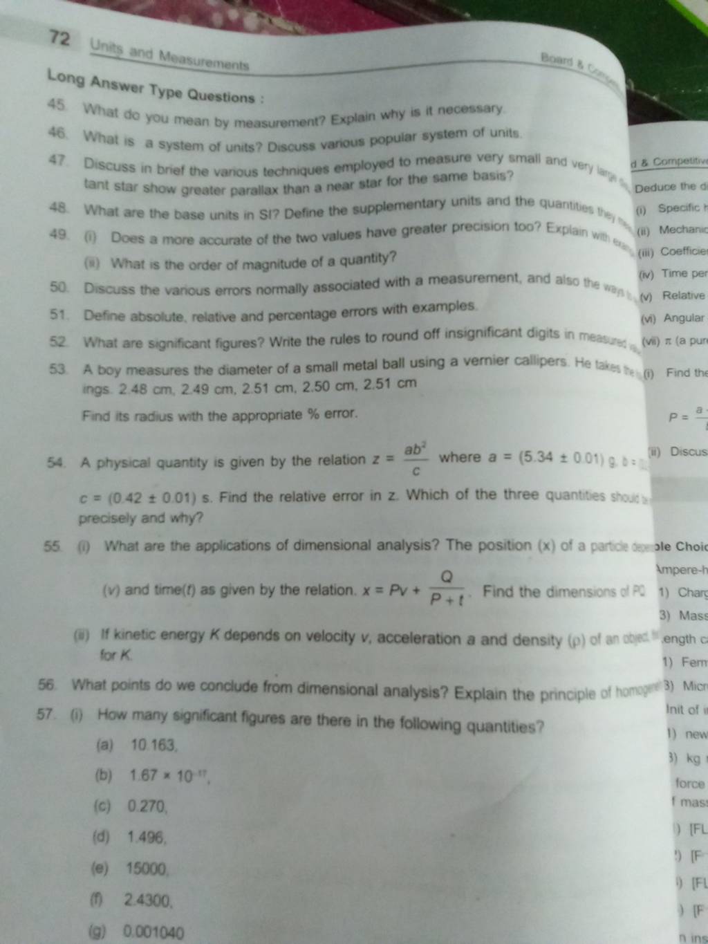 72 Units and Measurements Long Answer Type Questions : 45. What do you me..