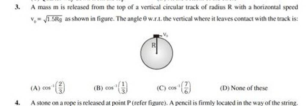 A mass m is released from the top of a vertical circular track of radius