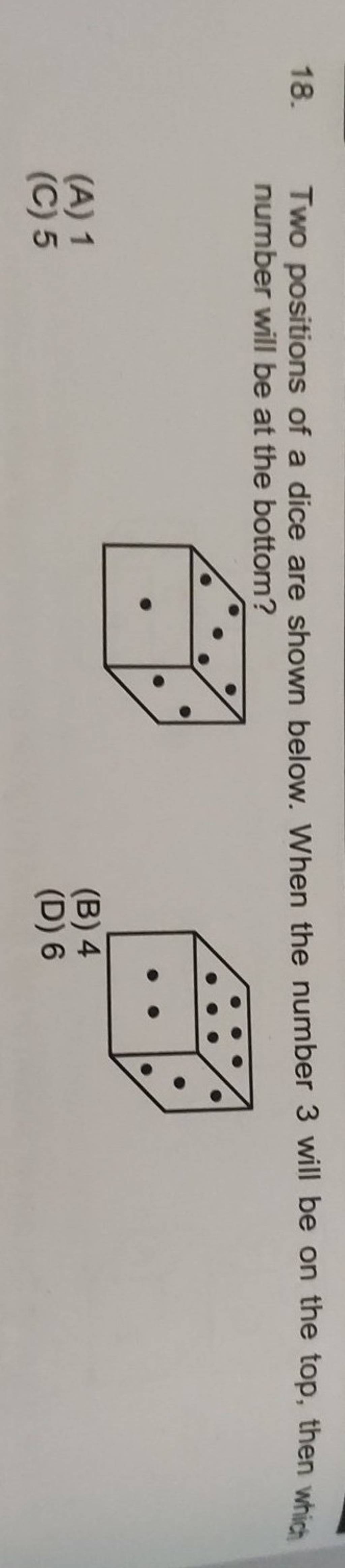 Two positions of a dice are shown below. When the number 3 will be on the..
