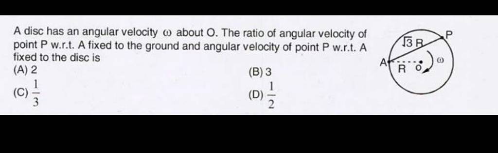 A disc has an angular velocity ω about O. The ratio of angular velocity o..