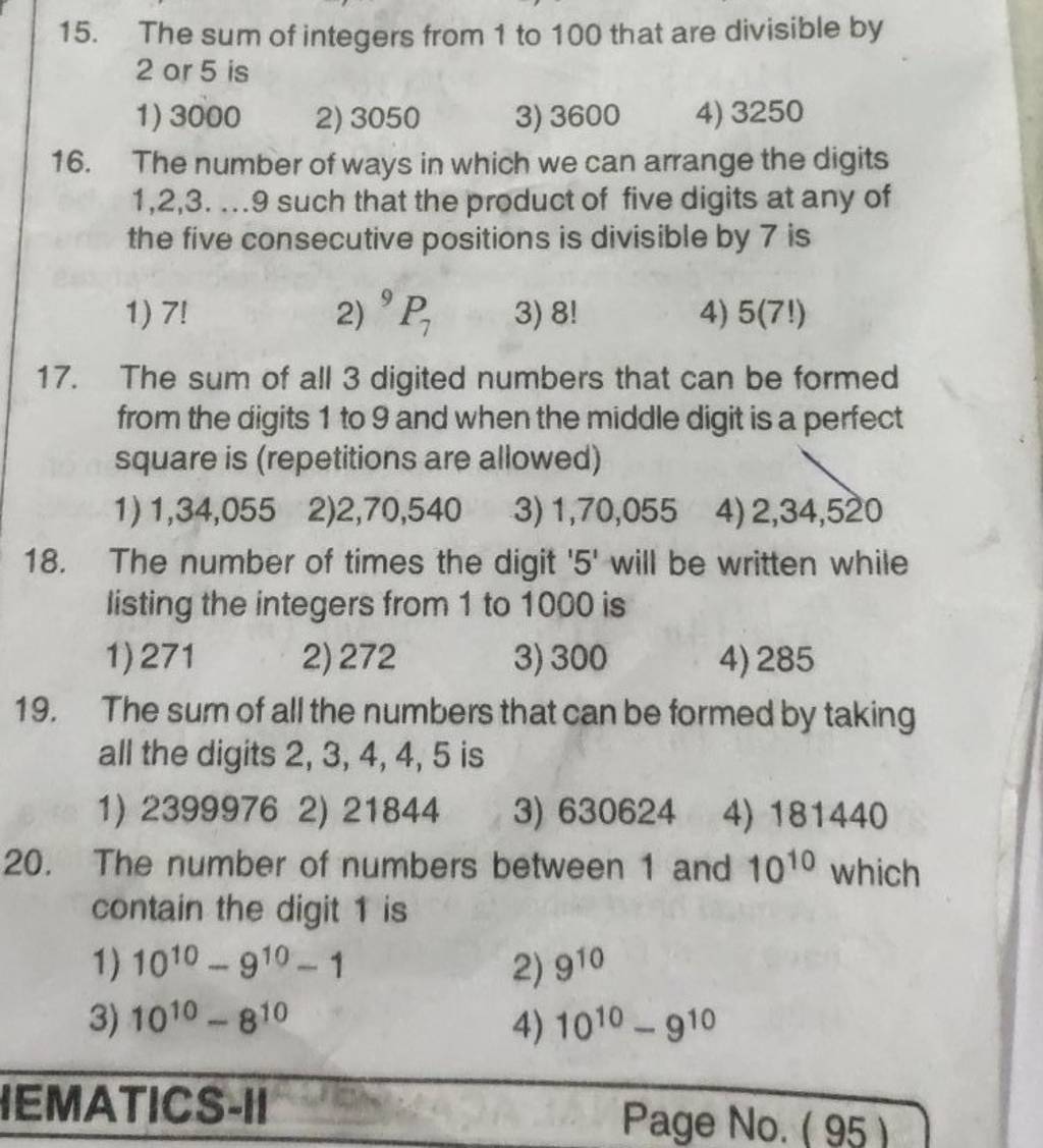 The sum of all 3 digited numbers that can be formed from the digits 1 to