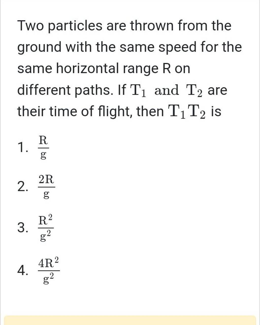 Two particles are thrown from the ground with the same speed for the same..