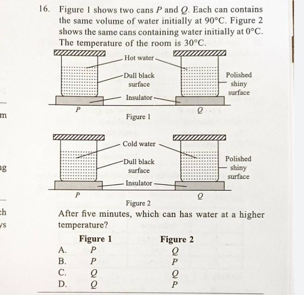 16. Figure 1 shows two cans P and Q. Each can contains the same volume of..