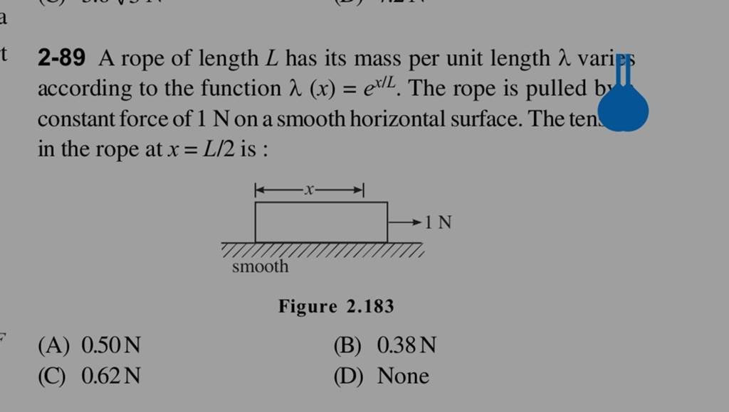 2-89 A rope of length L has its mass per unit length λ varies according t..
