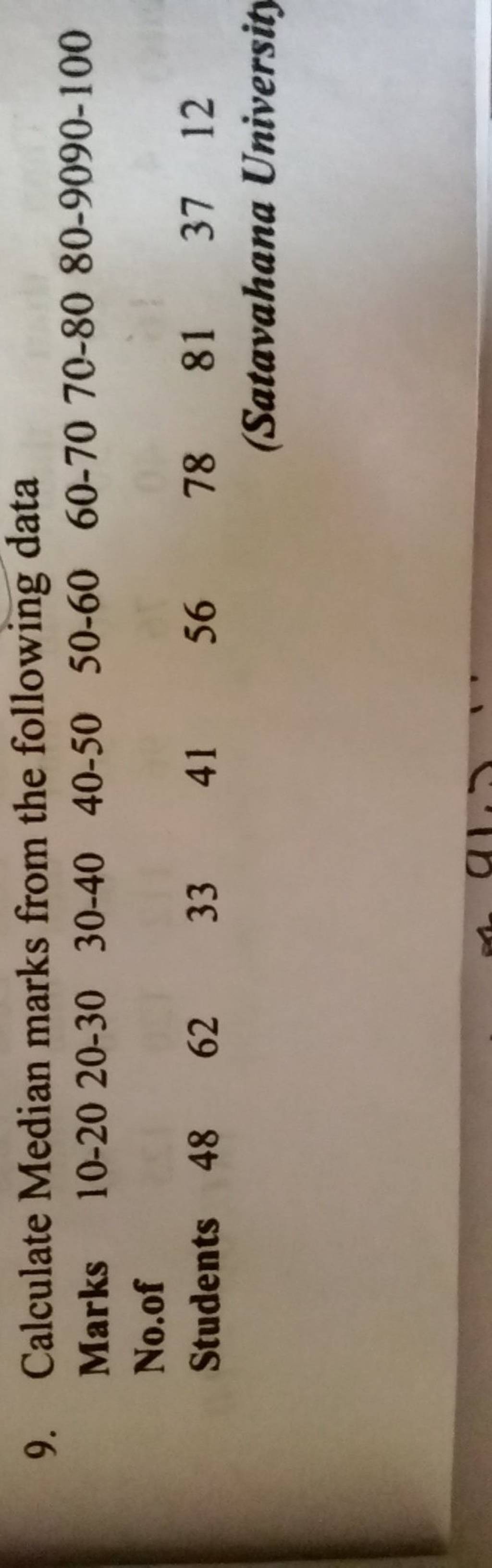 9. Calculate Median marks from the following data | Filo