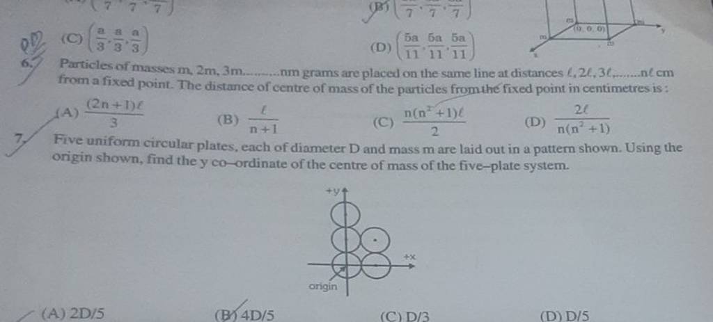 Five uniform circular plates, each of diameter D and mass m are laid out