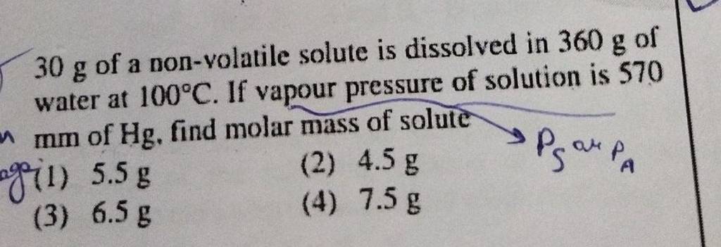 30 g of a non-volatile solute is dissolved in 360 g of water at 100∘C. If..