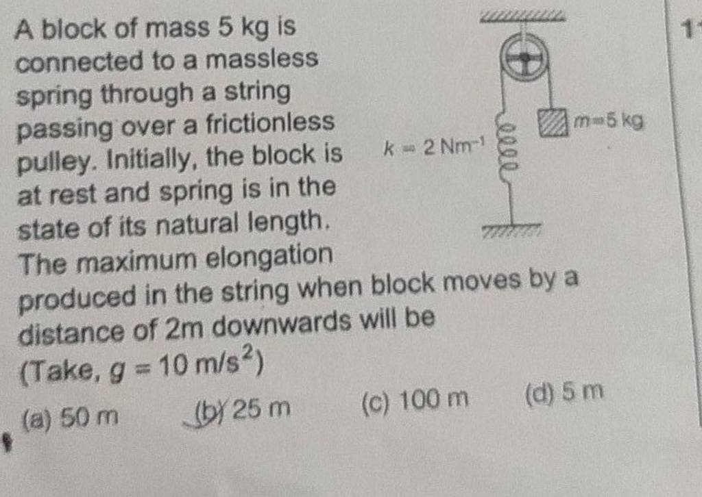 A block of mass 5 kg is connected to a massless spring through a string p..