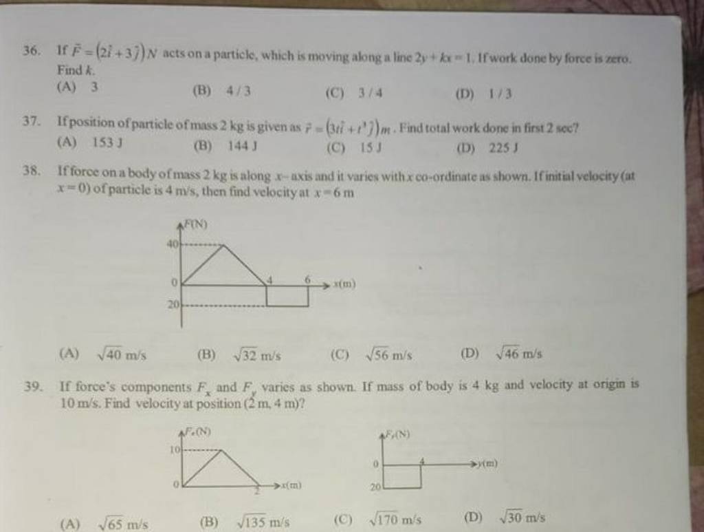 If force's components Fx and Fy varics as shown. If mass of body is 4 k..
