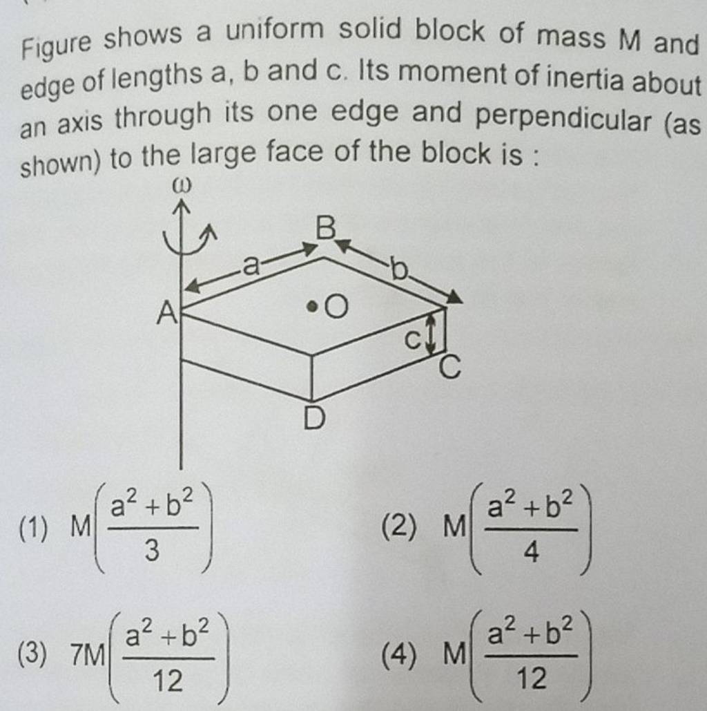 Figure shows a uniform solid block of mass M and edge of lengths a,b and