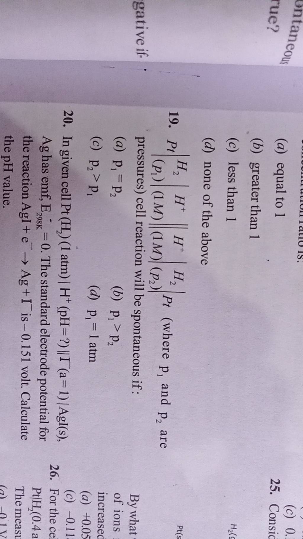 Pt∣∣ H2 (p1 )(1M) H+(1M) H+ ∣∣ H2 (p2 ) ∣Pt (where p1 and p2 are pressu..