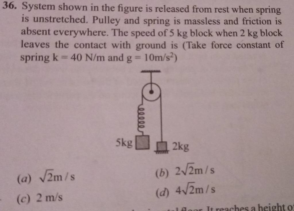System shown in the figure is released from rest when spring is unstretch..