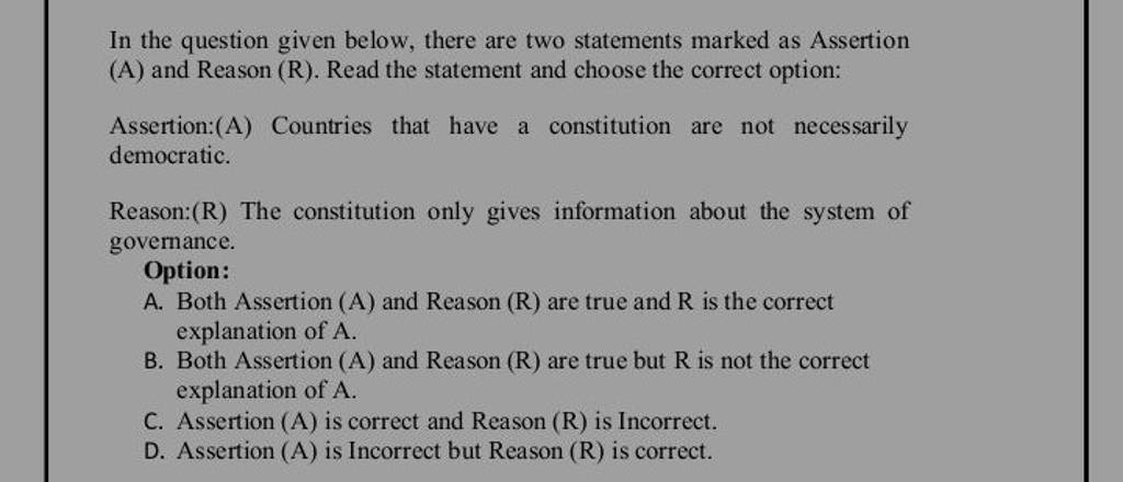 In The Question Given Below There Are Two Statements Marked As Assertion