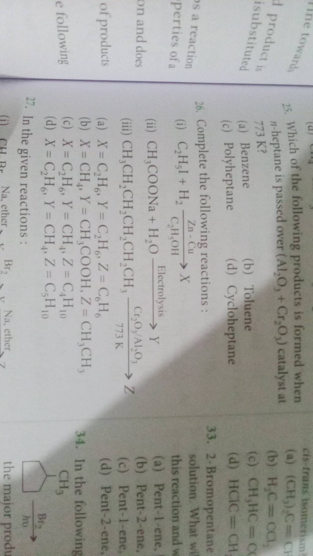 Complete the following reactions: (i) C2 H5 I+H2 C2 H5 OHZn−u C (ii) CH3 Complete the following reactions: (i) C2 H5 I+H2 C2 H5 OHZn−u C (ii) CH3