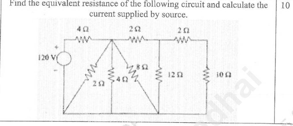 Find the equivalent resistance of the following circuit and calculate the..