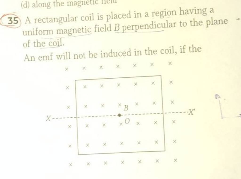 35. A rectangular coil is placed in a region having a uniform magnetic fi..