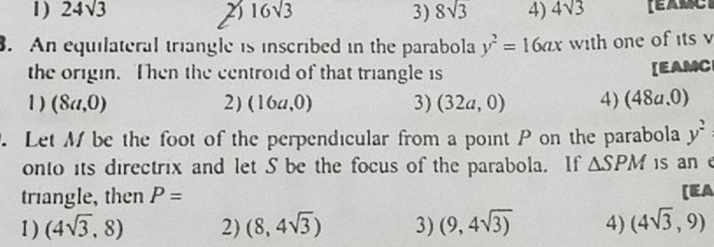 Let M be the foot of the perpendicular from a point P on the parabola y2