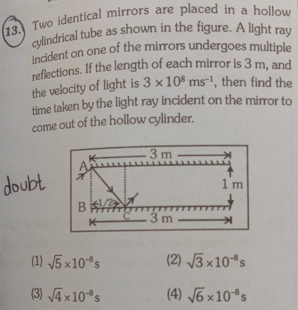 Two identical mirrors are placed in a hollow cylindrical tube as shown in..