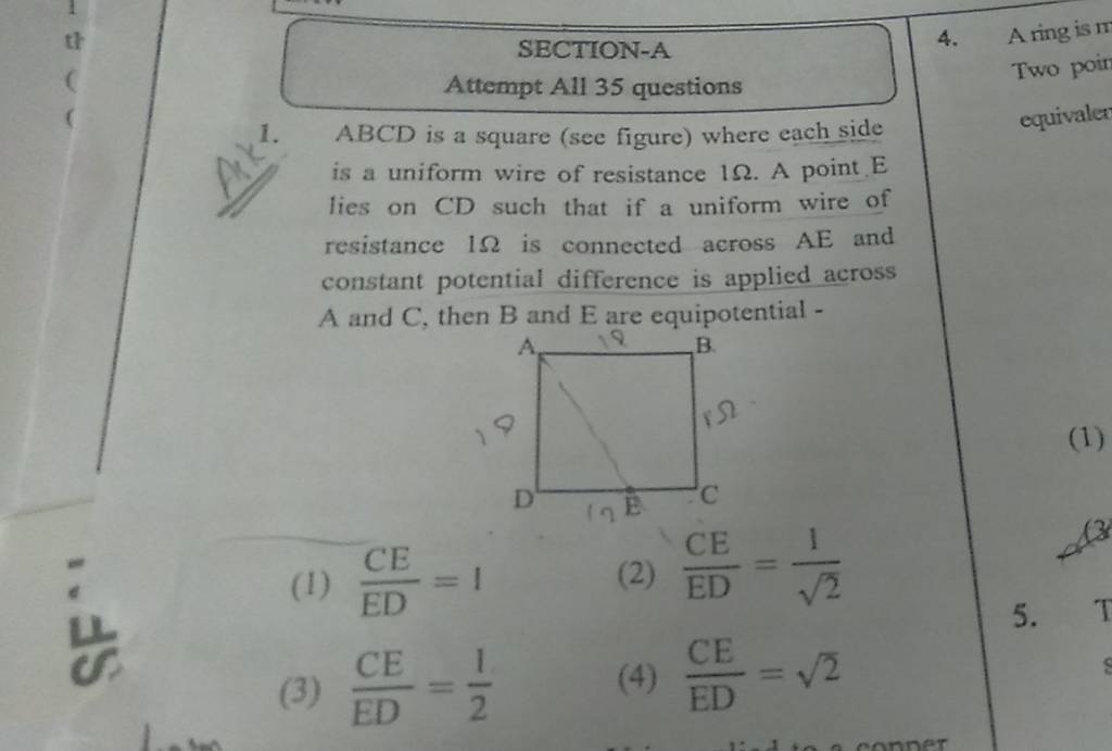 SECTION-A Attempt All 35 questions ABCD is a square (see figure) where ea..