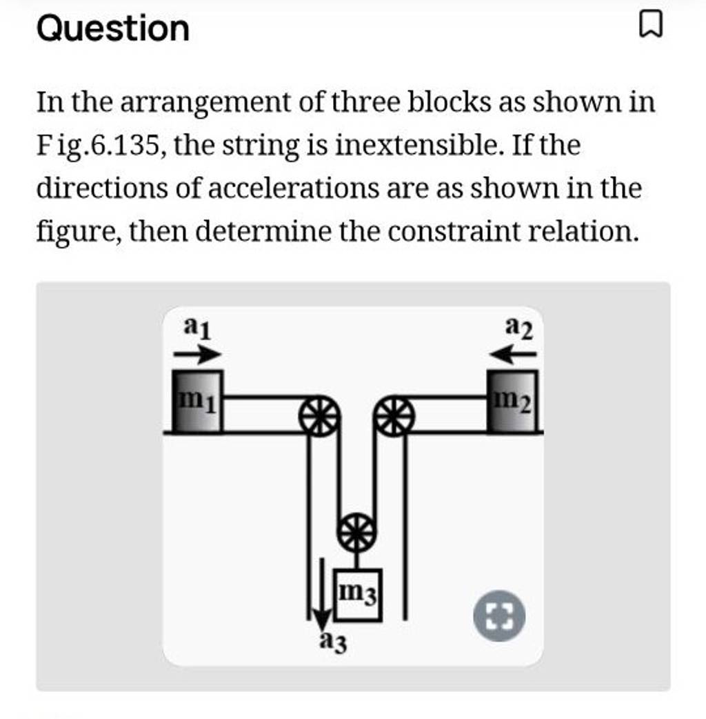 Question In the arrangement of three blocks as shown in Fig.6.135, the st..