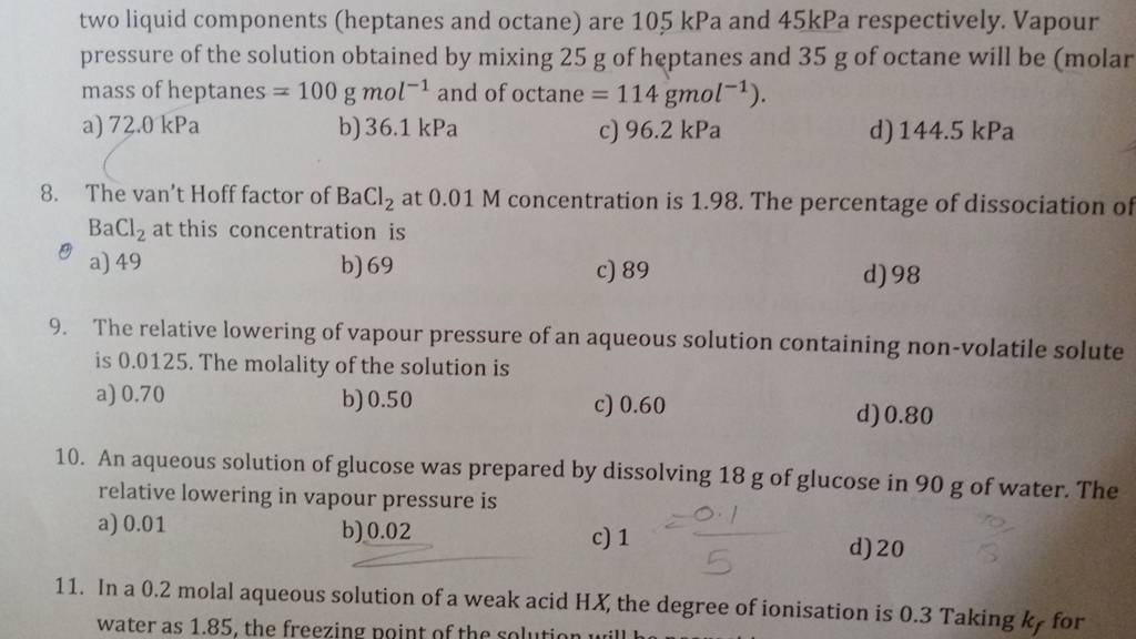 An aqueous solution of glucose was prepared by dissolving 18 g of glucose..