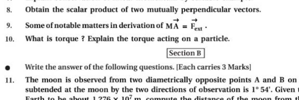 8. Obtain the scalar product of two mutually perpendicular vectors. 9. So..
