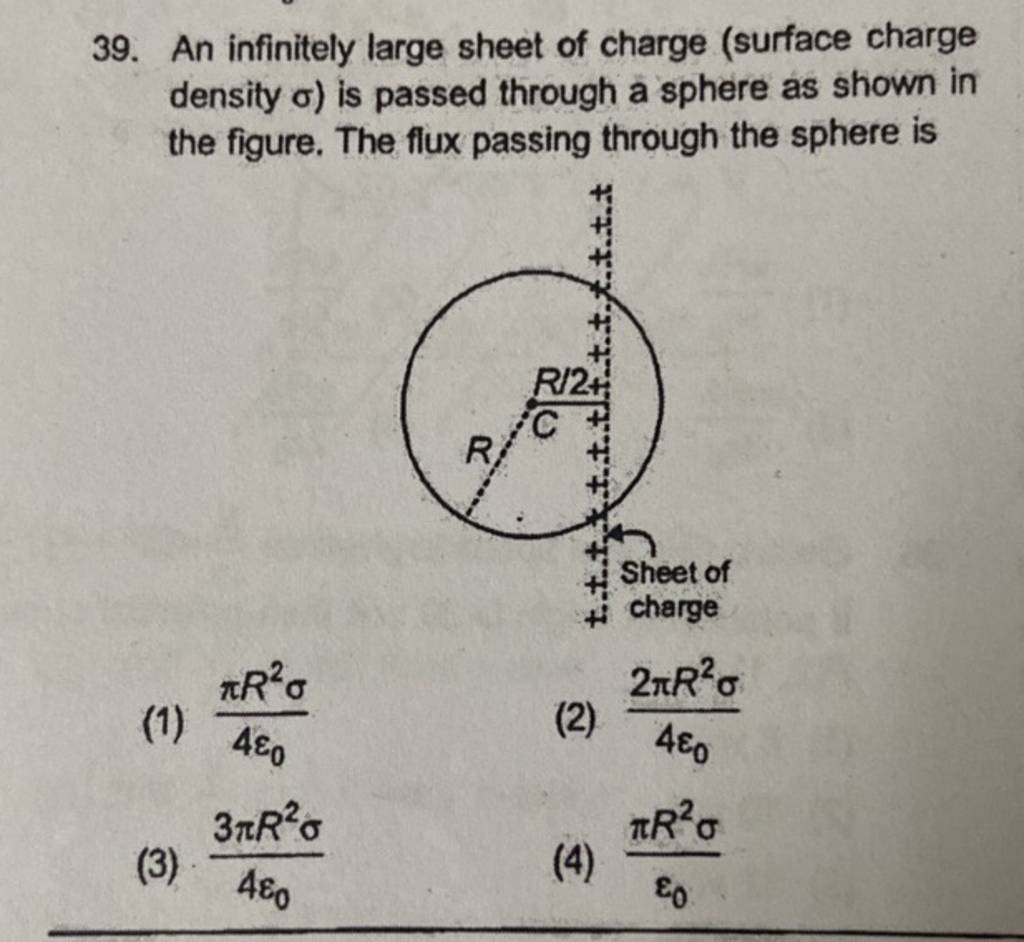 An infinitely large sheet of charge (surface charge density σ ) is passed..