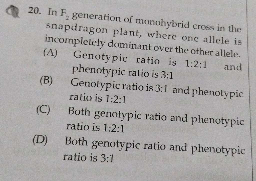 In F2 generation of monohybrid cross in the snapdragon plant, where one