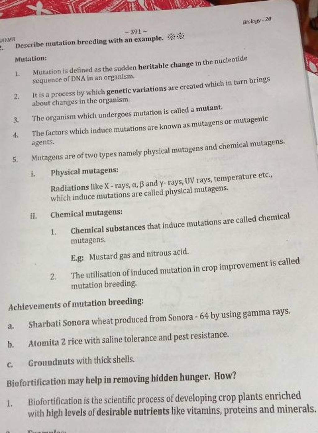 Achievements of mutation breeding: a. Sharbati Sonora wheat produced from..