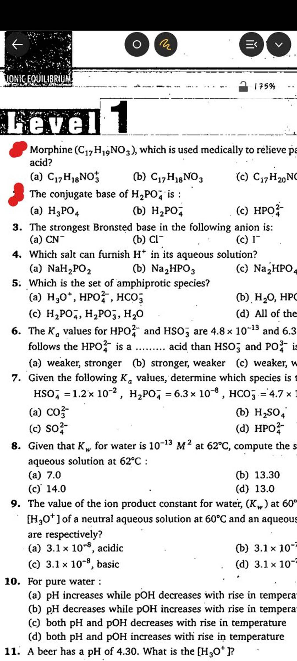 Given the following Ka values, determine which species is HSO4− =1.2×10−..