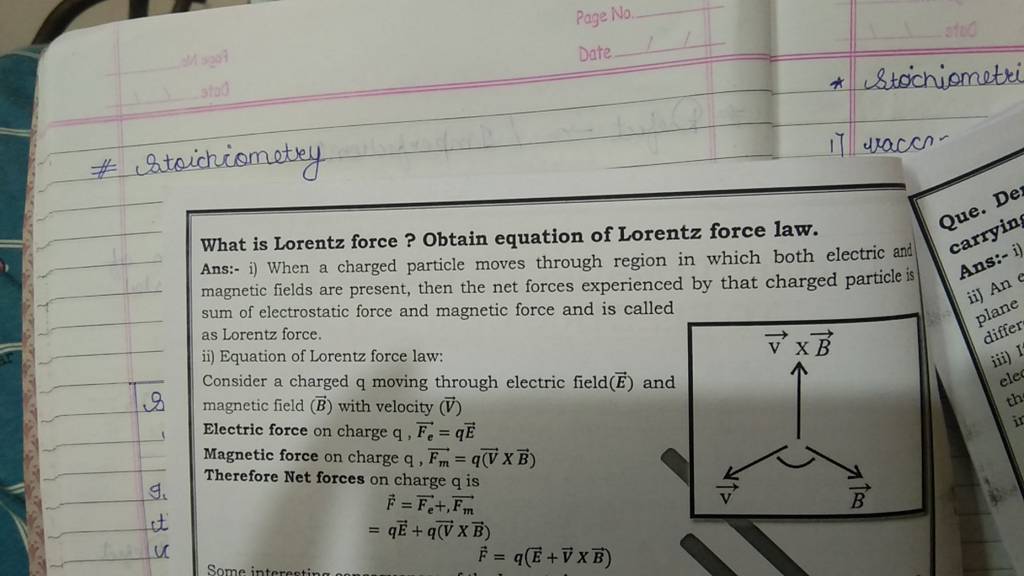 What is Lorentz force ? Obtain equation of Lorentz force law. | Filo