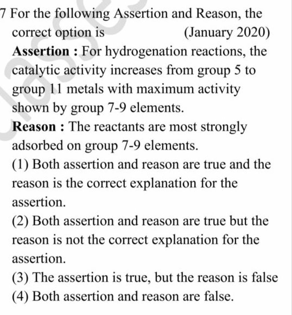 7 For The Following Assertion And Reason The Correct Option Is January