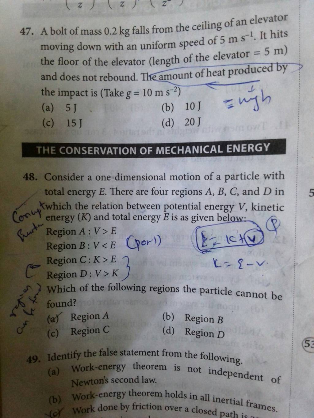 THE CONSERVATION OF MECHANICAL ENERGY 48. Consider a one-dimensional moti..