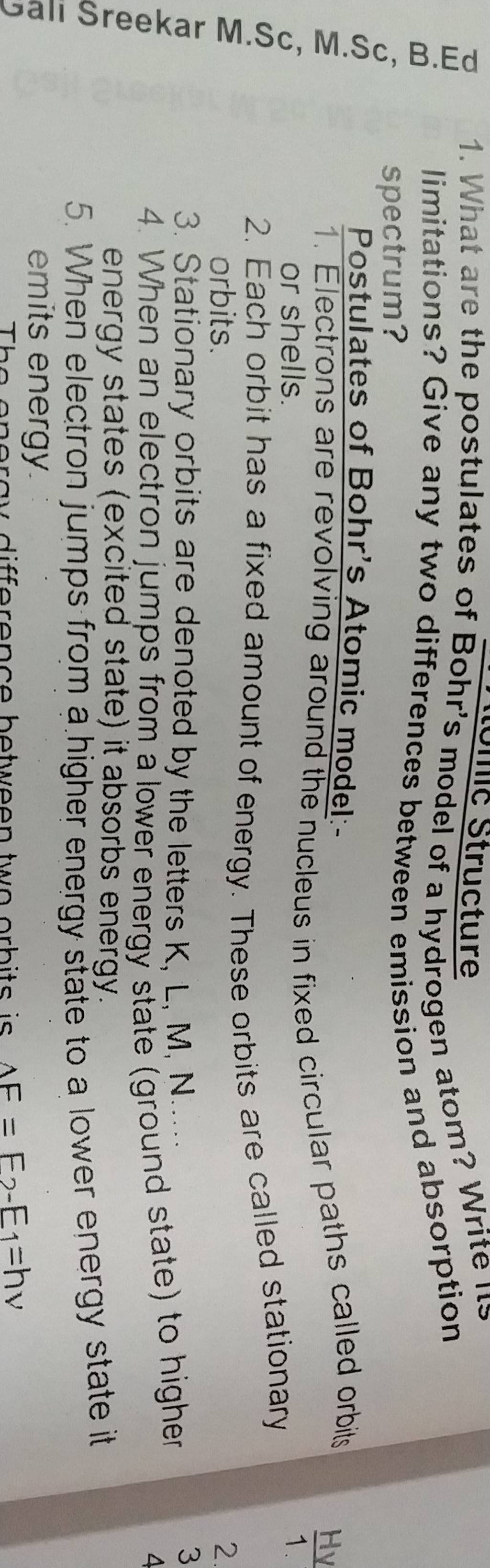 Postulates of Bohr's Atomic model:- | Filo