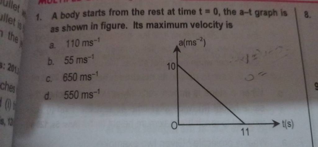 A body starts from the rest at time t=0, the a-t graph is as shown in fig..