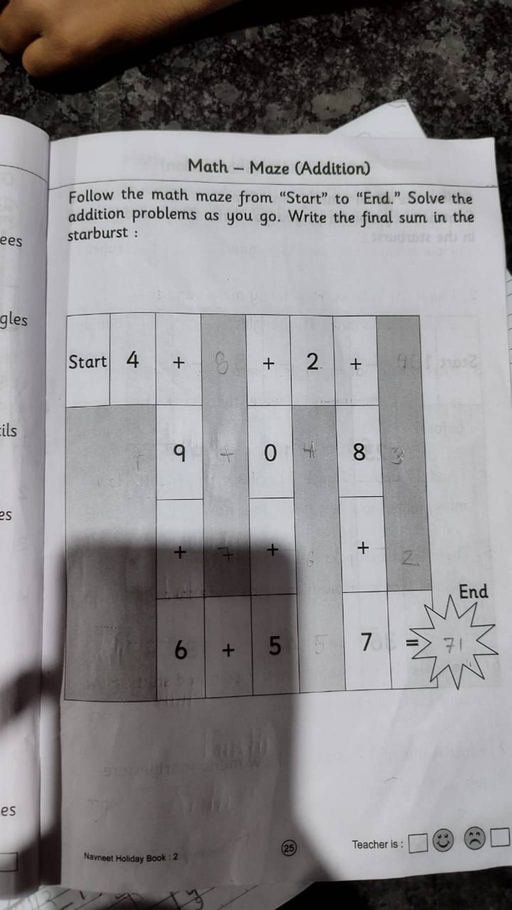 Math - Maze (Addition) Follow the math maze from "Start" to "End." Solve