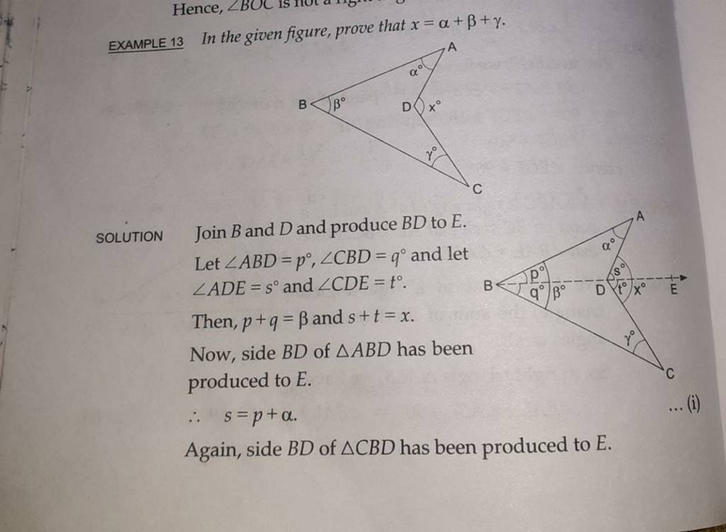 EXAMPLE 13 In the given figure, prove that x=α+β+γ. SOLUTION Join B and D..