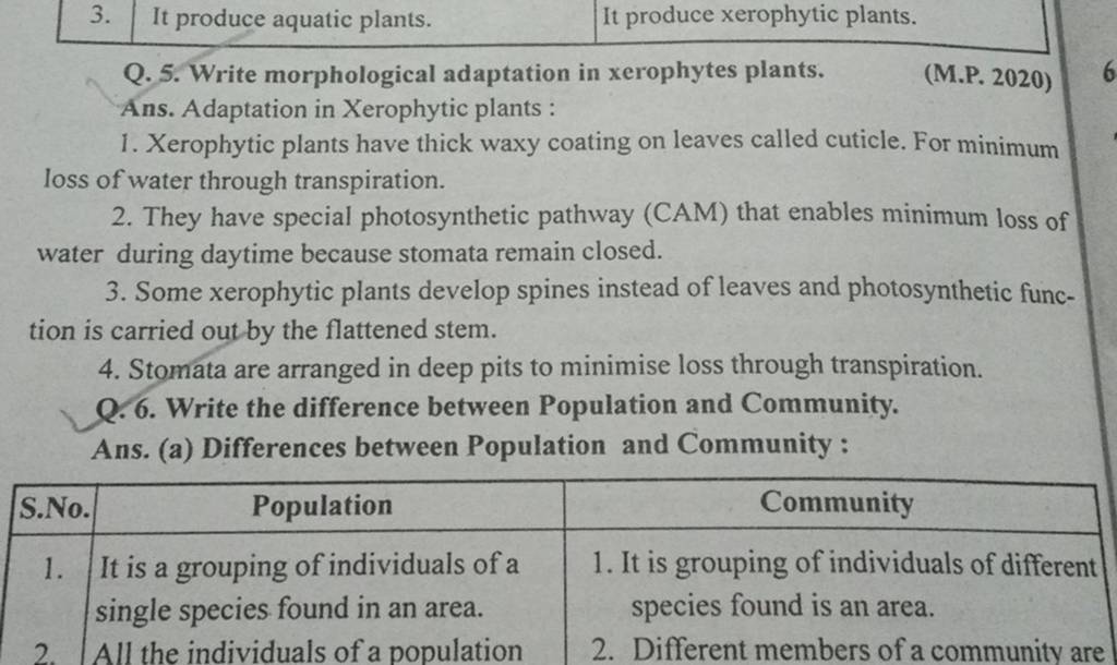 6. Write the difference between Population and Community. Ans. (a) Differ..