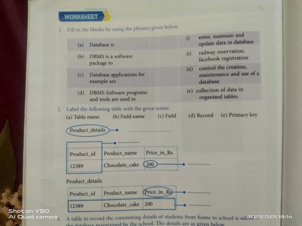WORKSHEET 1. Fill in the blanks by using the phrases given below. 2. Labe..