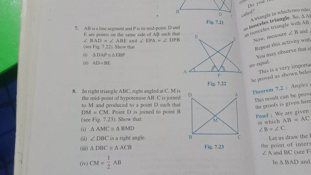 7. AB is a line segment and P is its mid-point. D and E are points on the..