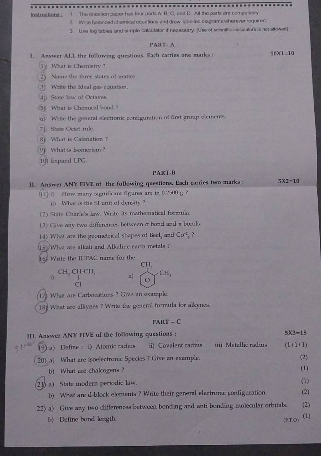 Instructions: 1 The question paper has four parts A, B, C, and D. All the..