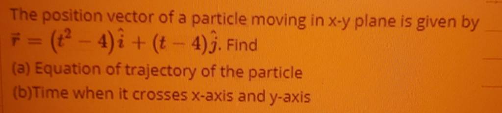 The Position Vector Of A Particle Moving In X−y Plane Is Given By Rt2−4