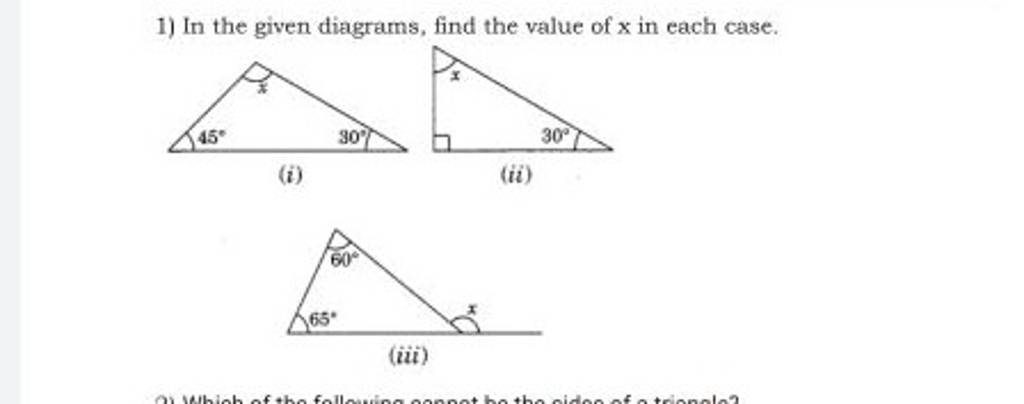 1) In the given diagrams, find the value of x in each case. | Filo