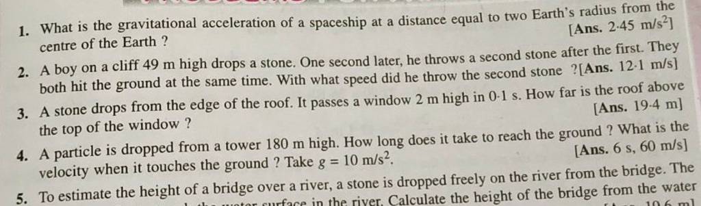 1. What is the gravitational acceleration of a spaceship at a distance eq..